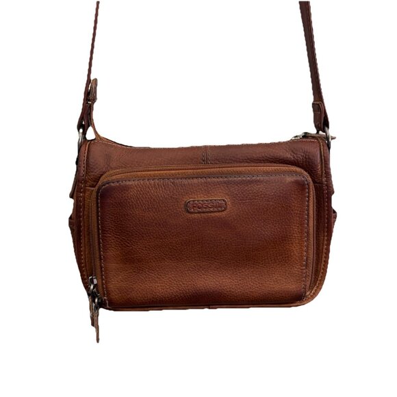 Fossil | Bags | Vintage Fossil Organizer Crossbody Bag Leather Brown ...